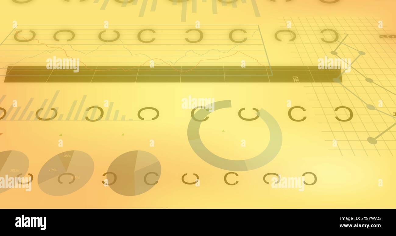 Image of statistical data processing against orange gradient background ...