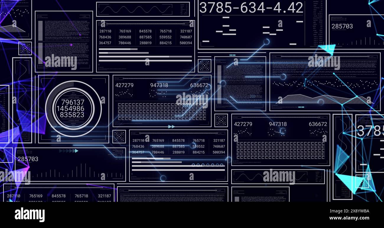 Image of graphs, loading bars and circles with changing numbers against ...