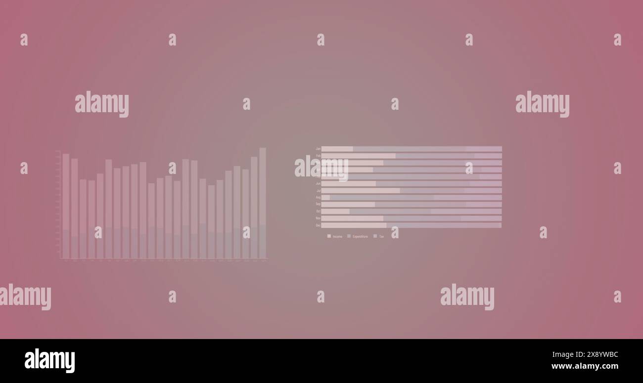 Image of multiple graphs, map and changing numbers against gradient background Stock Photo - Alamy