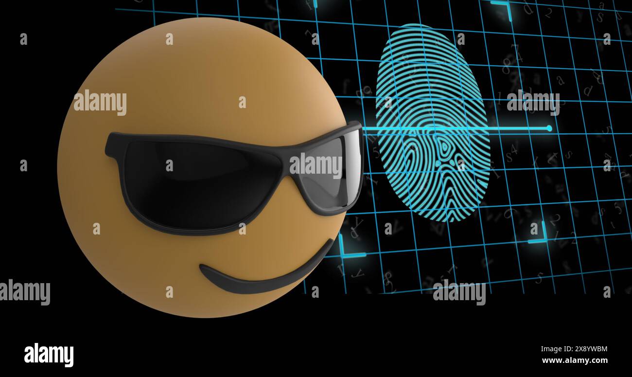 Image of emoticon over grid pattern on scanning fingerprint Stock Photo ...