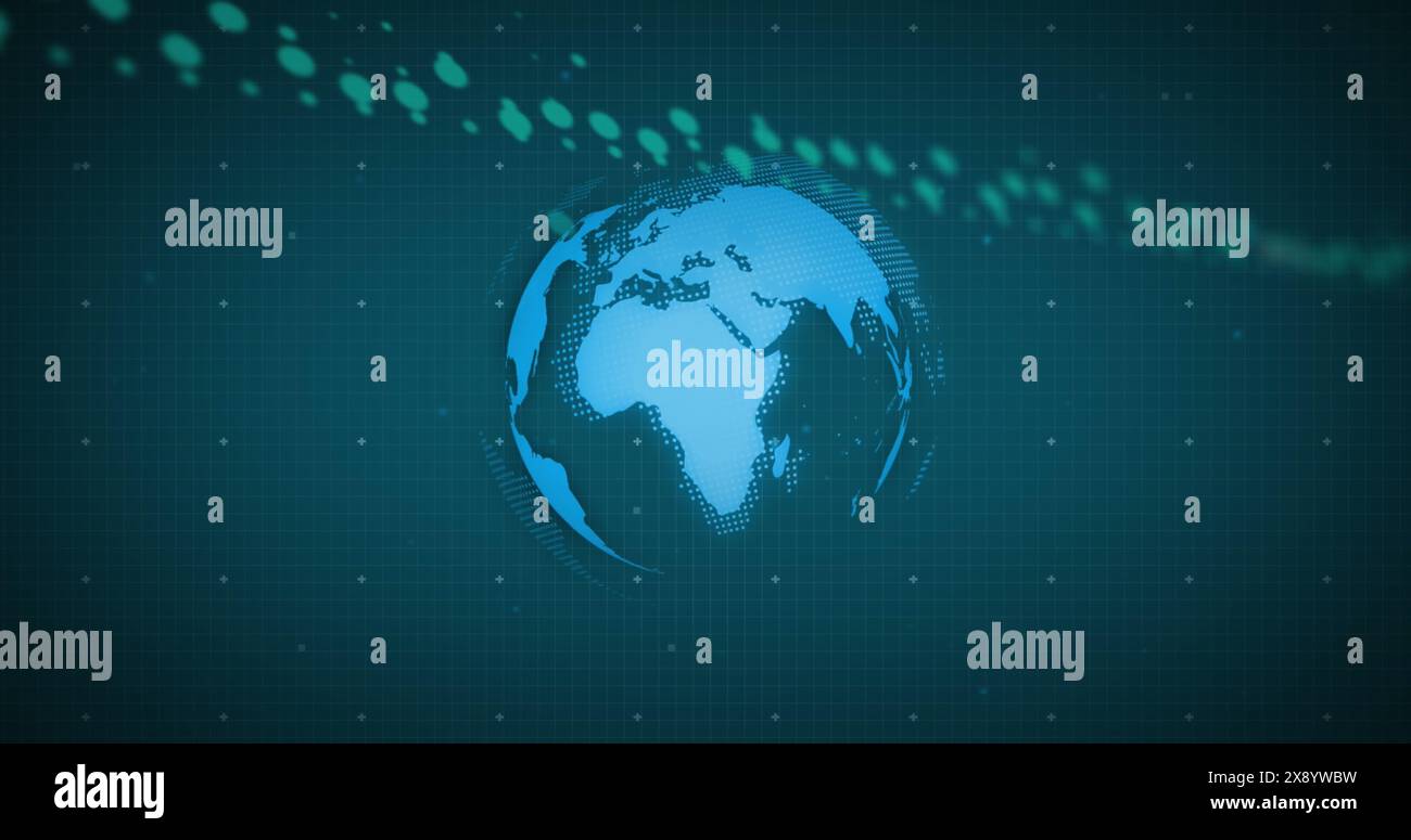 Image Of Graphs Computer Language Circuit Board Pattern Around Globe On Abstract Background