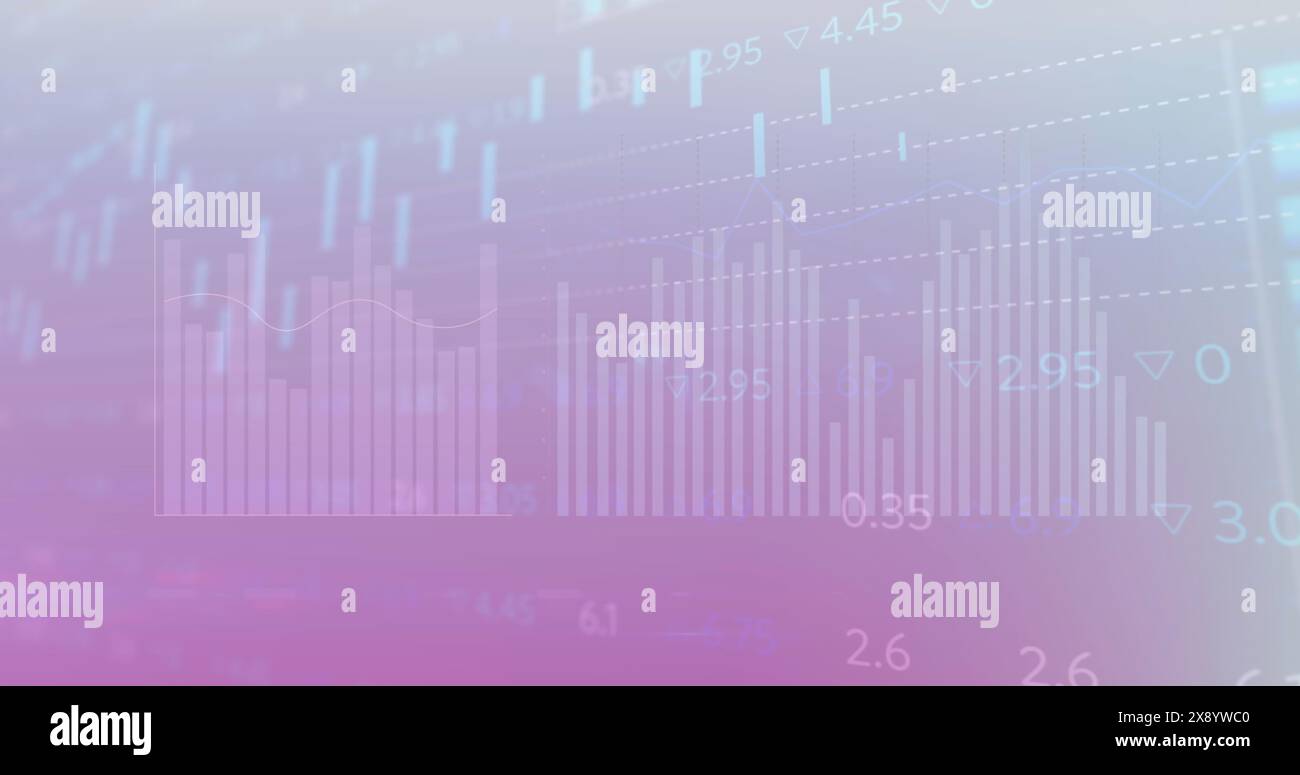 Image of multiple graphs, loading circles and trading board against gradient background Stock ...