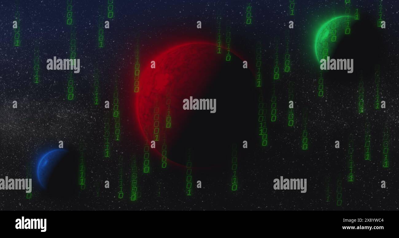 Image of data processing binary coding over globes Stock Photo - Alamy