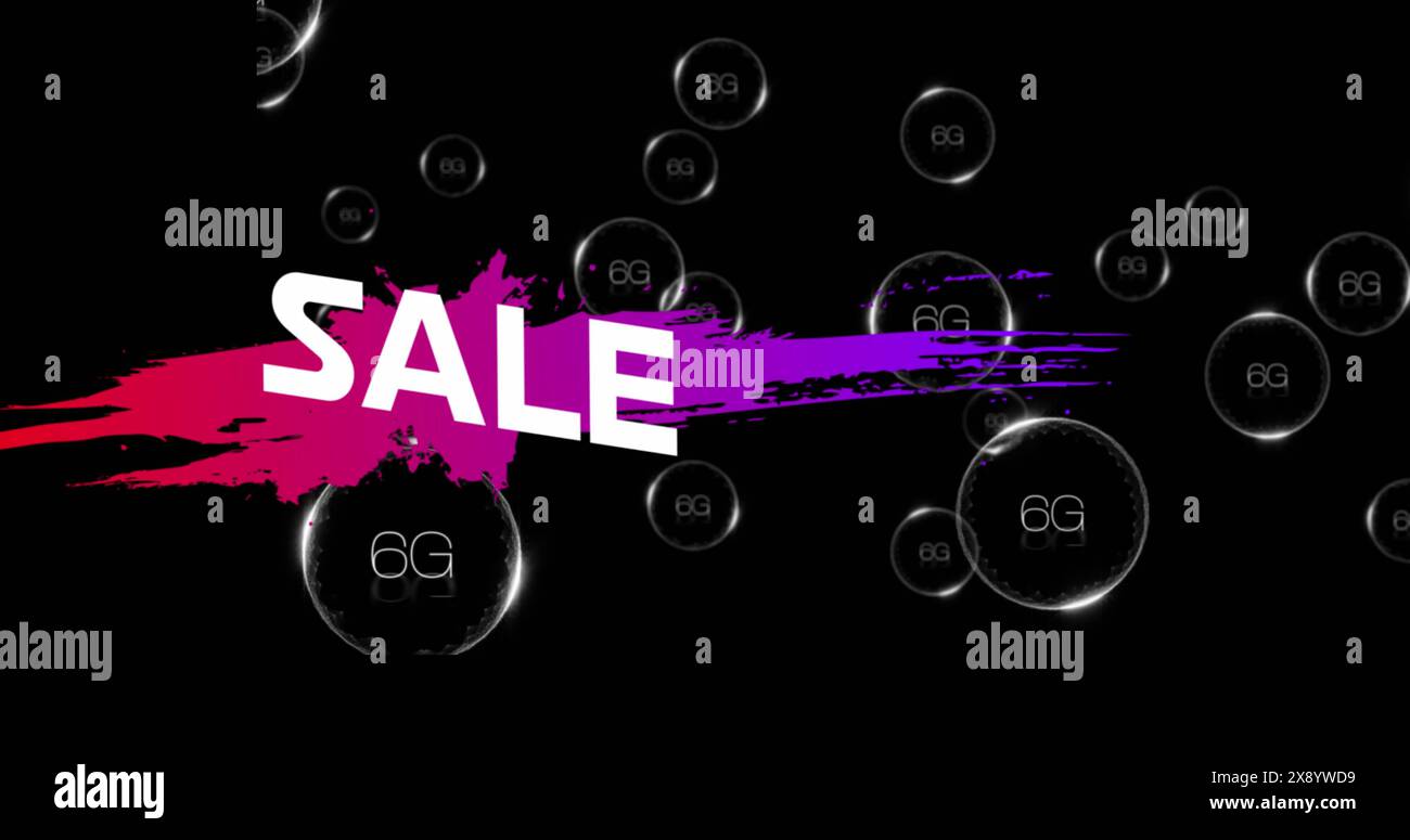 Image Of Sale Text On Color Splash With Geometric Shapes 6g Text In Bubble On Black Background