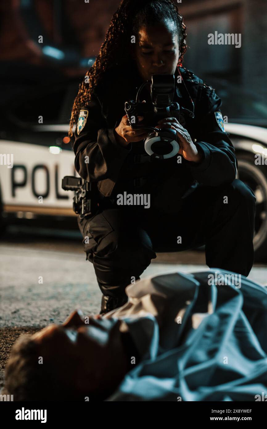 Black Female Empowered Officer from Police Department Taking Forensics ...