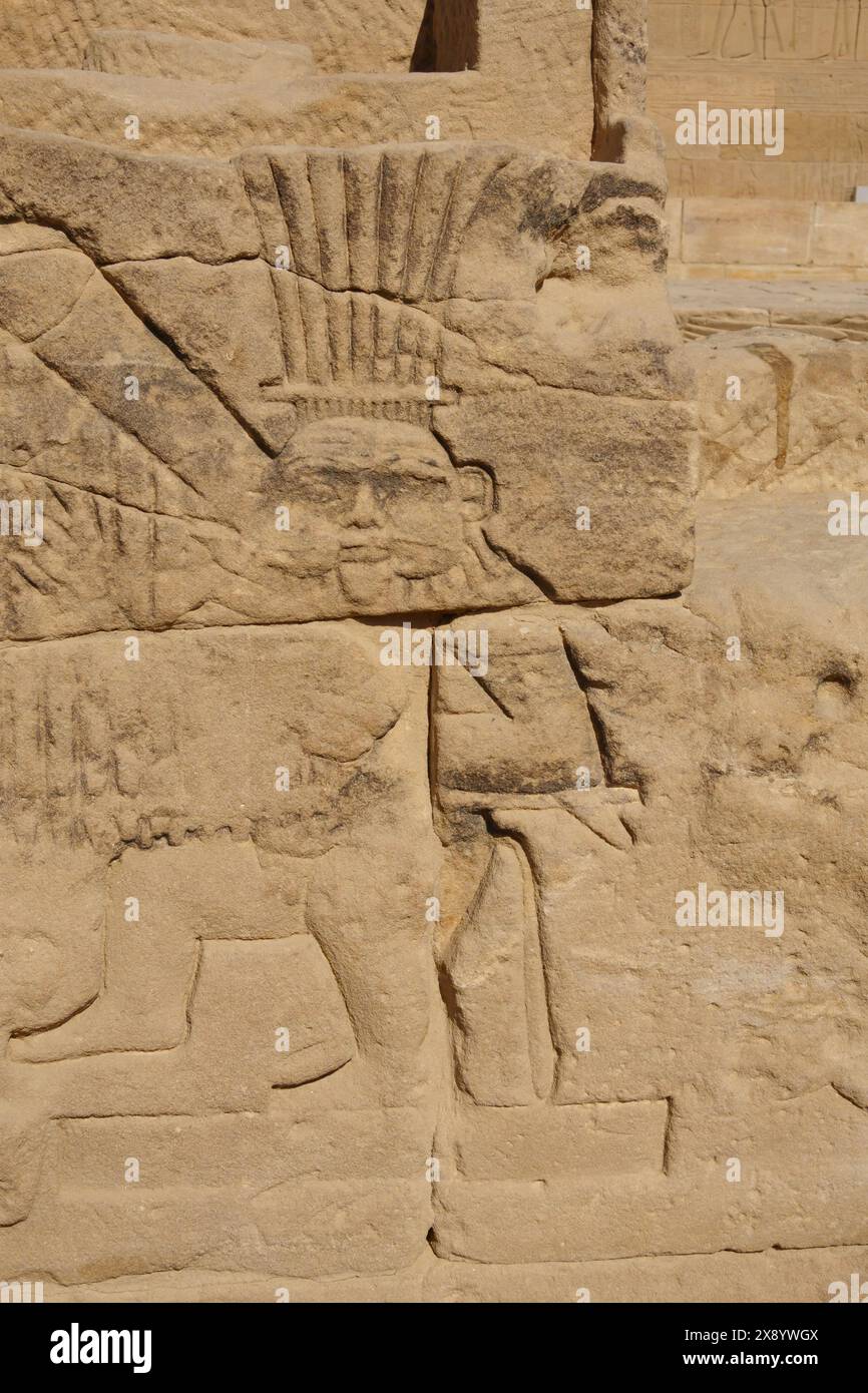 Carvings and cartouches, the God Bes, Philae Temple complex, Agilkia ...