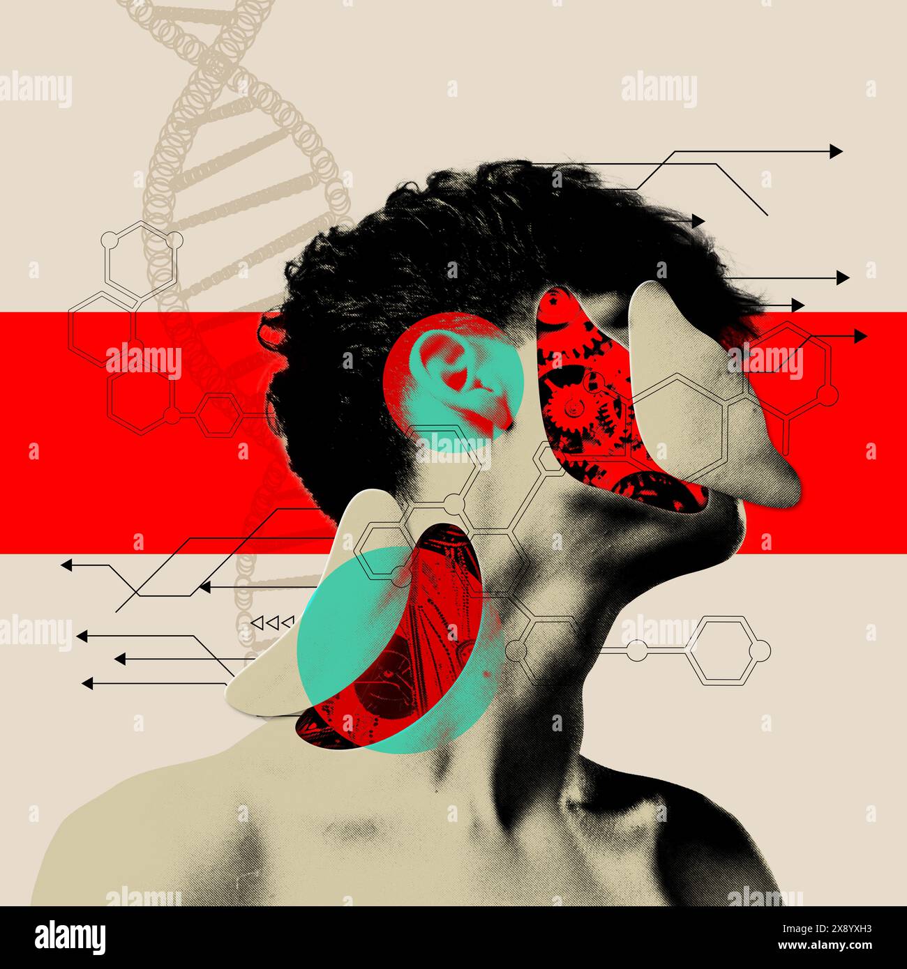 Human head with mechanical components inside. Cybernetic enhancements ...