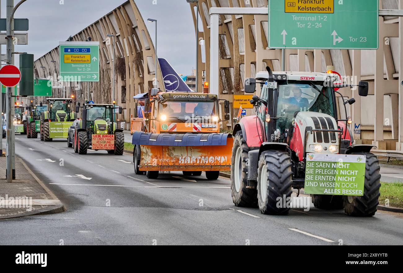 Farmers protest, farmers demonstrating at Frankfurt Airport with a ...