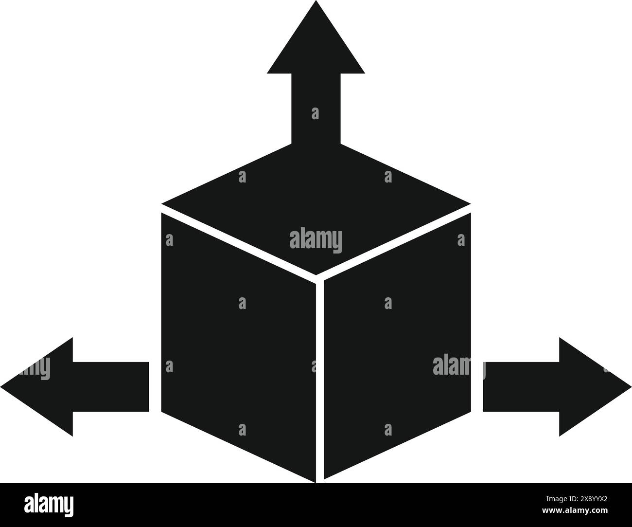 Graphic icon of a cube with arrows pointing outwards in four different directions Stock Vector ...