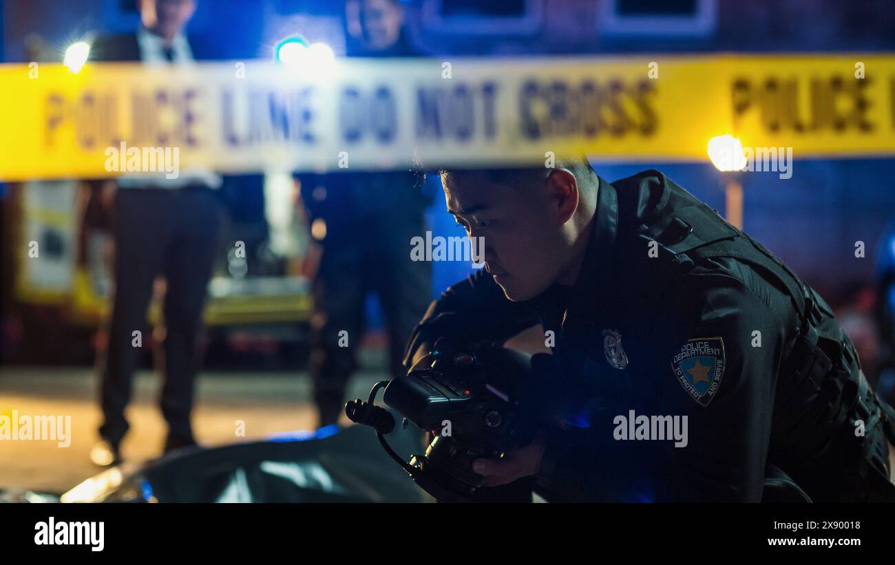 Police Department on Duty on a Crime Scene, Solving Murder Case. Young ...