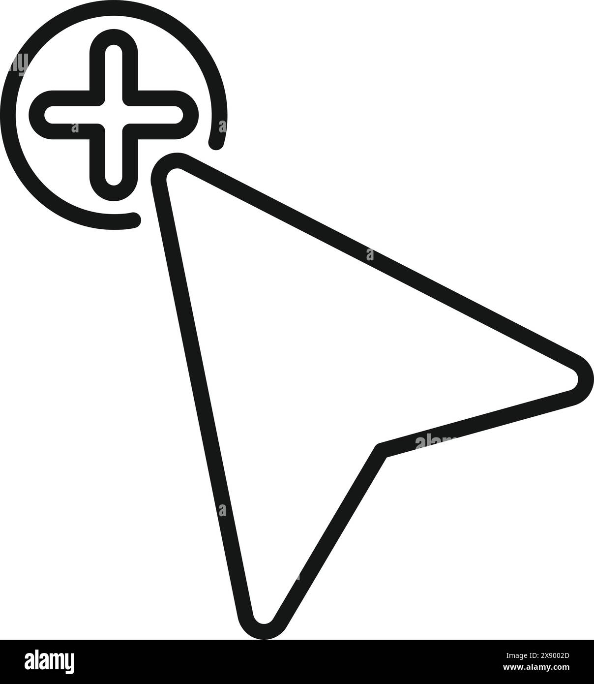 Vector illustration of a cursor with a plus sign in black and white ...