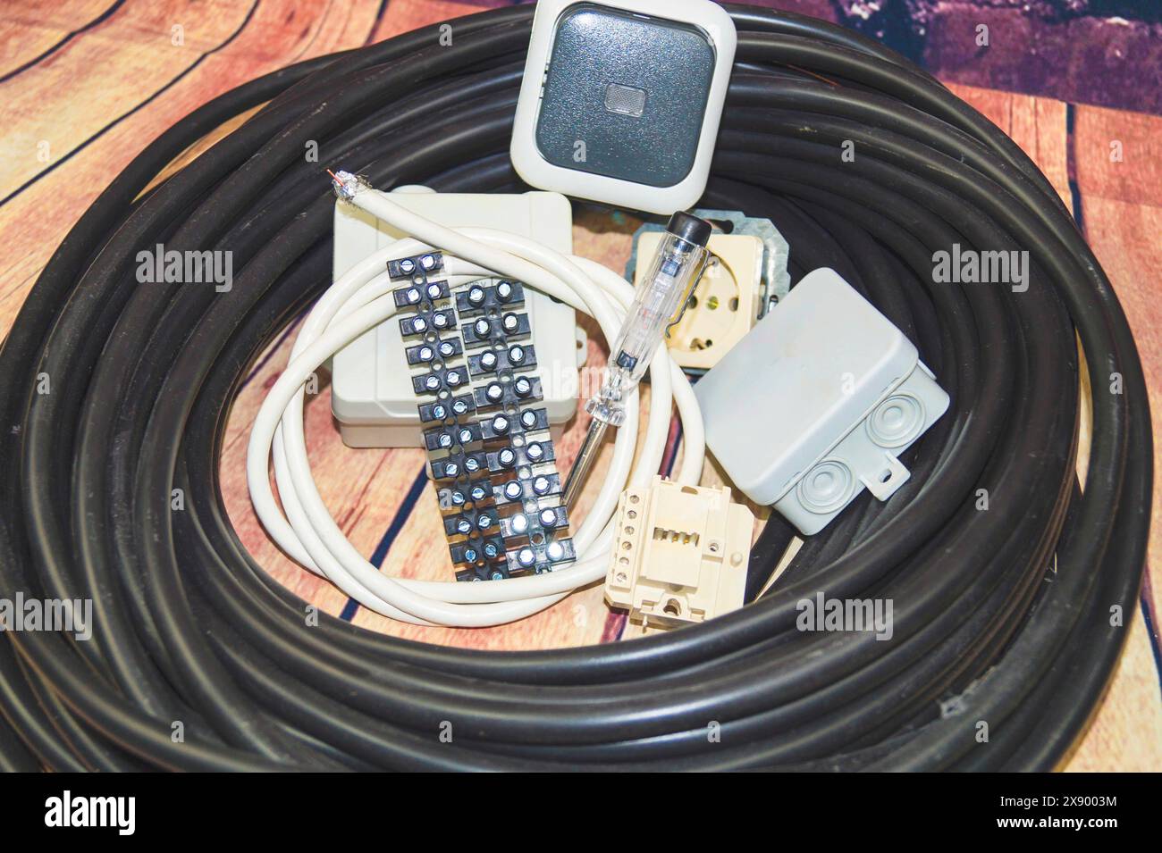 Power cable, junction box, socket outlet and switch, symbol image for ...