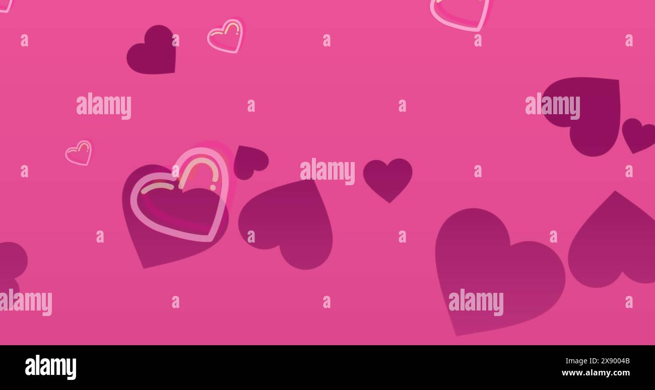 Image of multiple heart icons floating against copy space on pink ...
