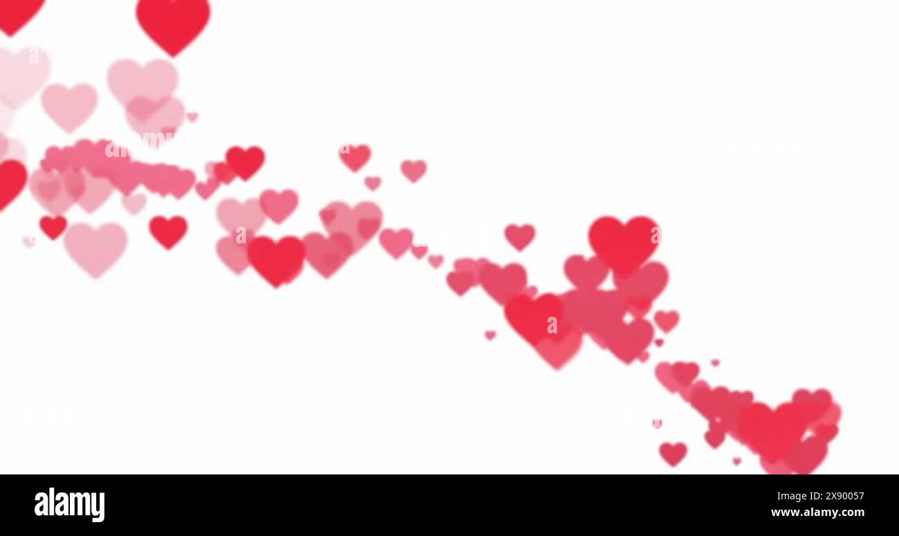 Image of multiple pink and red heart icons floating against copy space ...