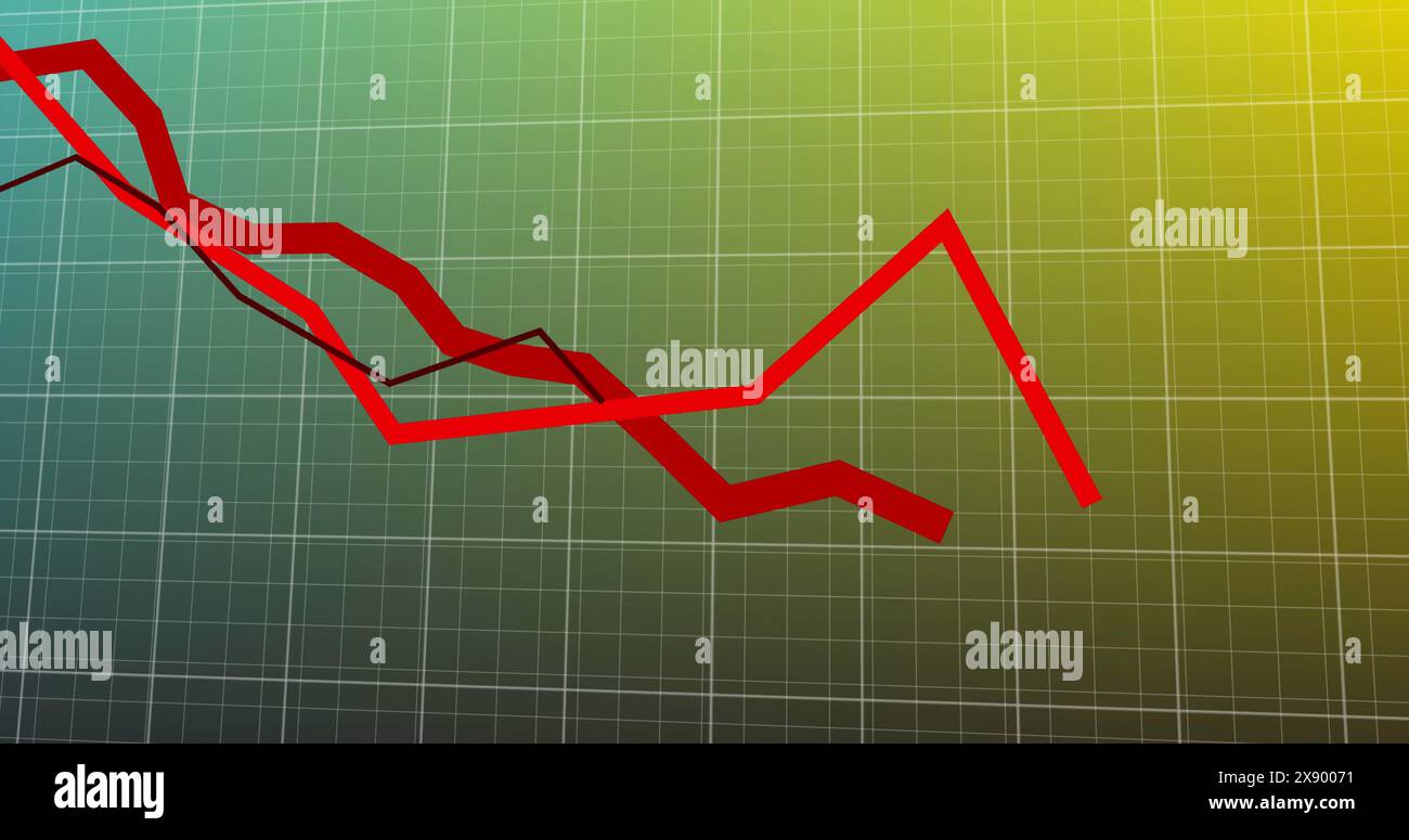 Image of falling graphs over grid pattern against gradient background ...