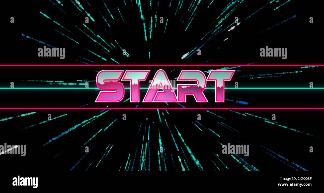 Image of start text over green and blue light trails Stock Photo - Alamy