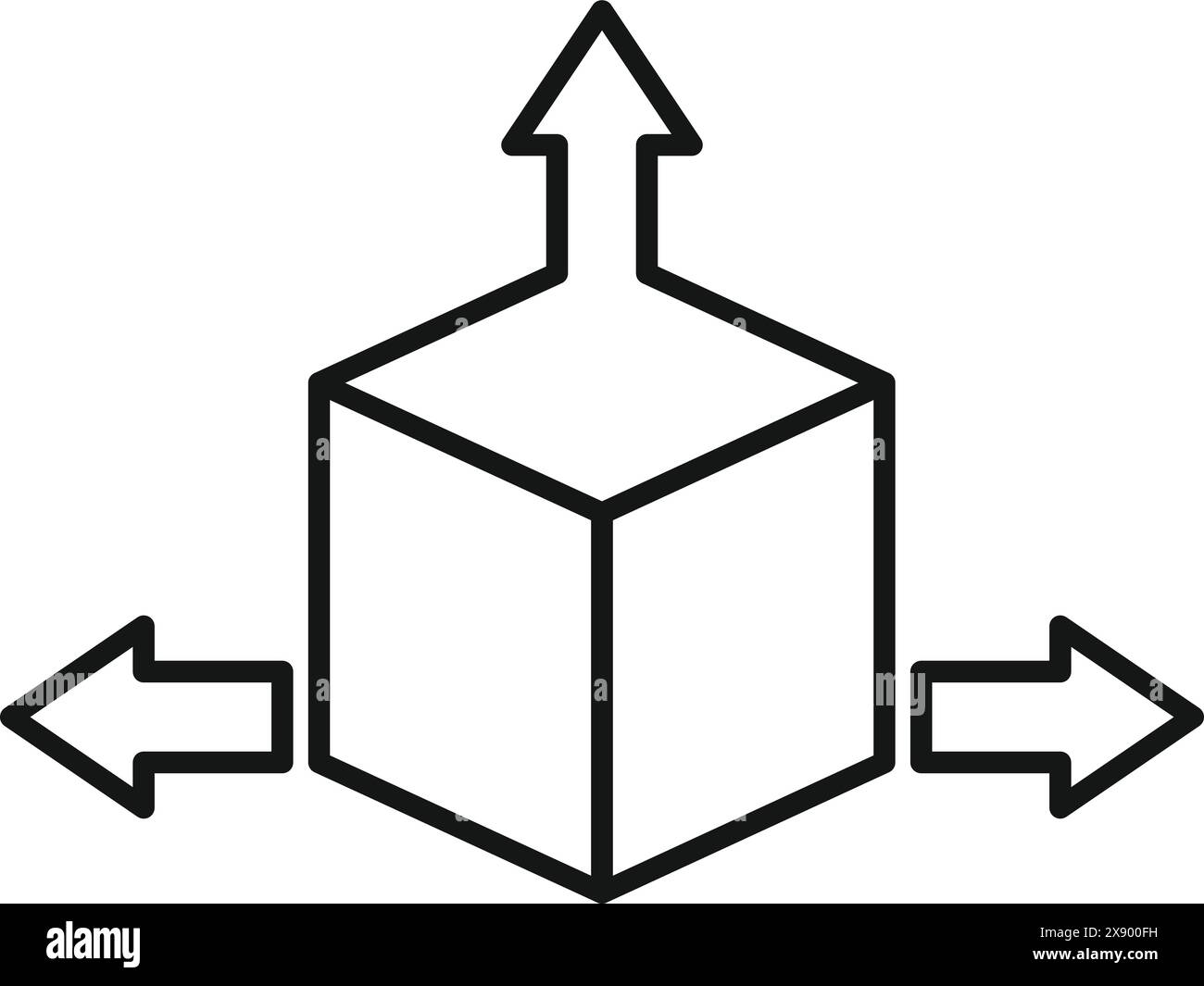 Vector illustration of a cube with arrows pointing outwards in ...