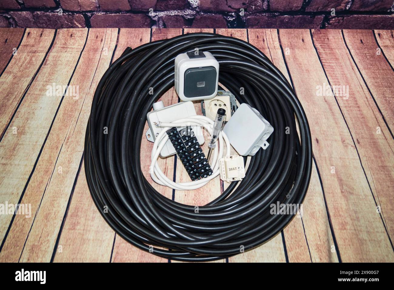 Power cable, junction box, socket outlet and switch, symbol image for ...