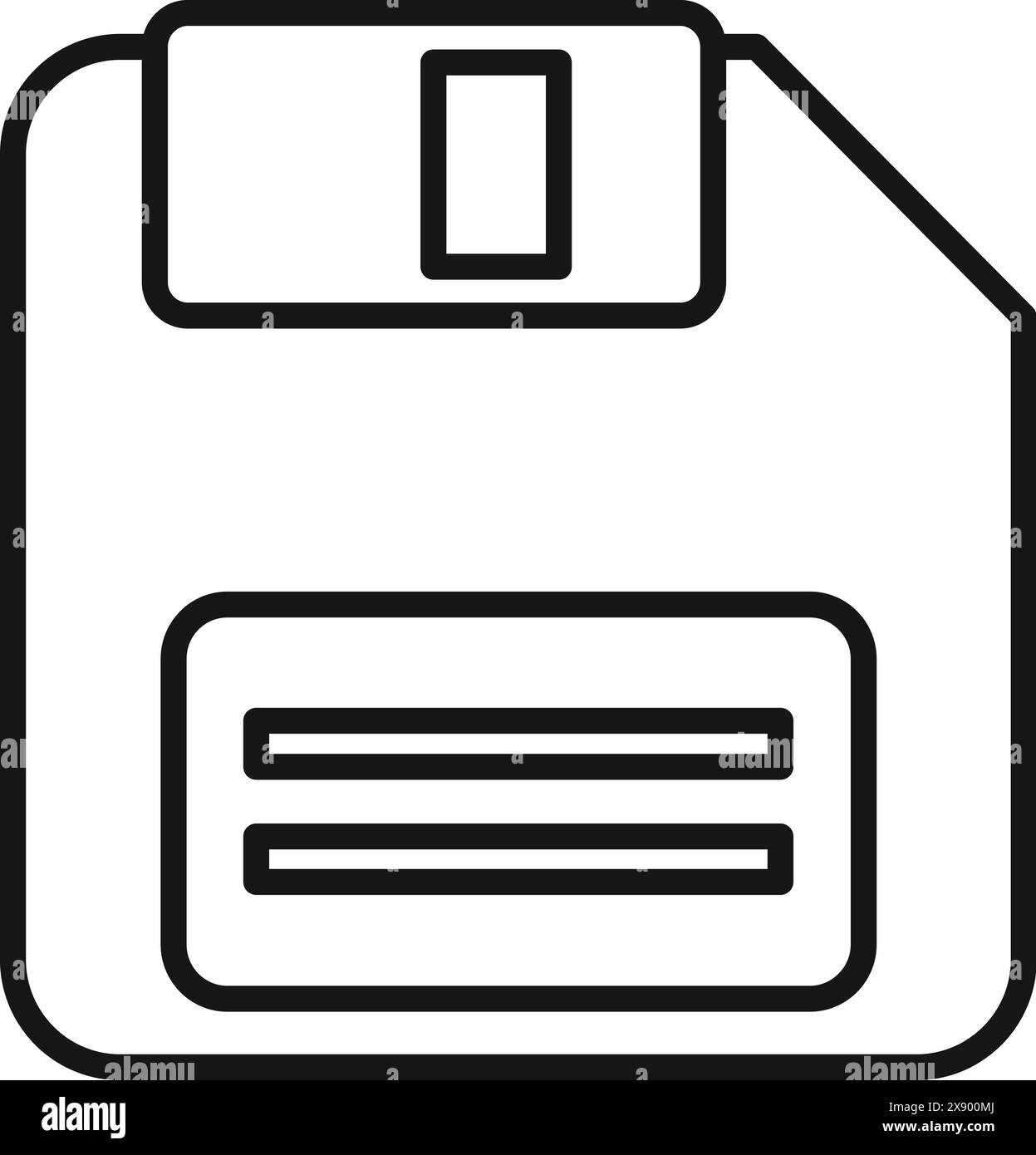 Simple line illustration of a retro floppy disk in black and white ...