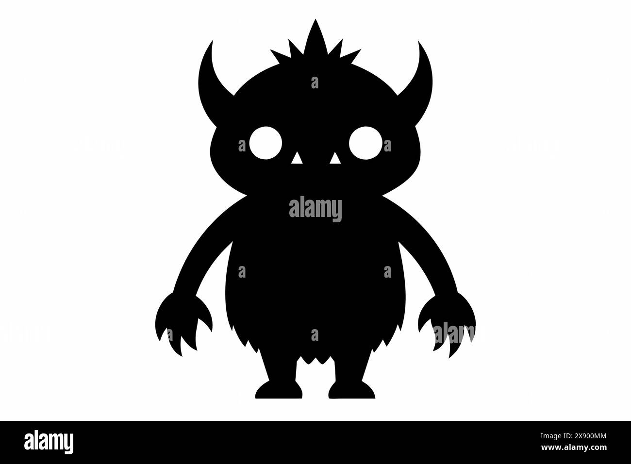 Monochromatic cartoon monster with claws and horns. Fantasy creature ...