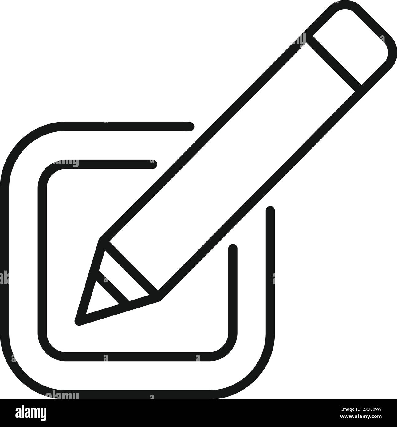 Black line drawing of a pencil and paper, perfect for educational or ...
