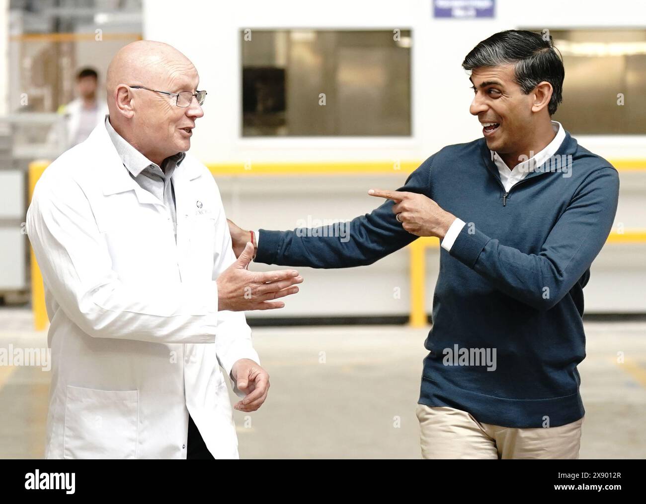 Prime Minister Rishi Sunak with Mark Meaney, Works Manager, during a ...