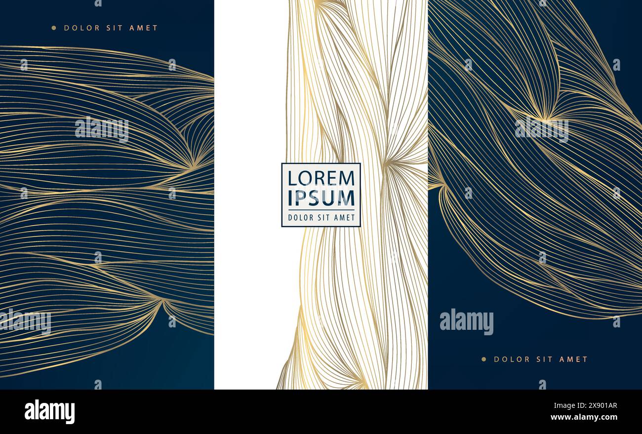 Vector set of wave gold patterns. luxury abstract line art, elegant ...