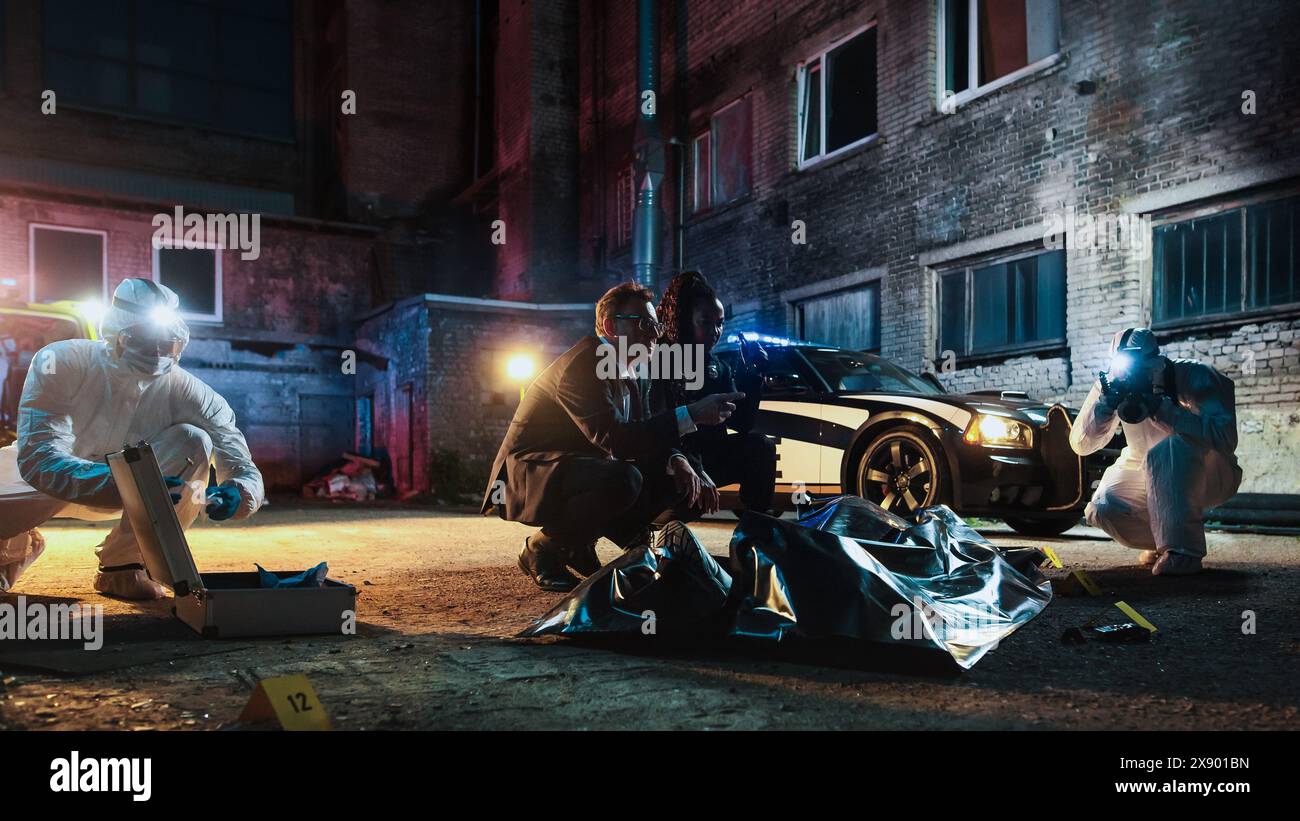 Police Captain Arriving Late to a Crime Scene. A Determined Detective ...