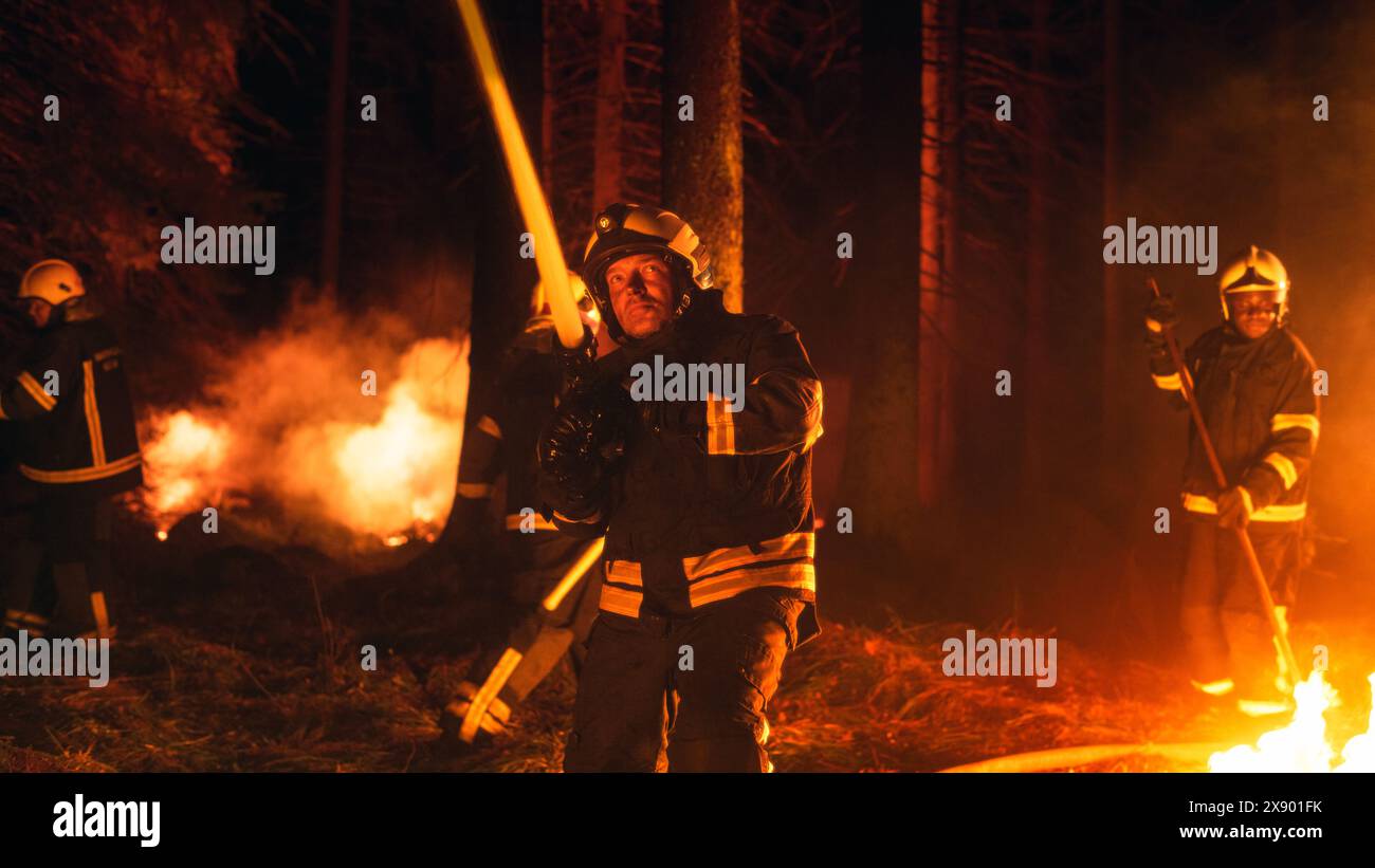 Group of Experienced Firefighters Extinguishing a Wildland Brushfire ...