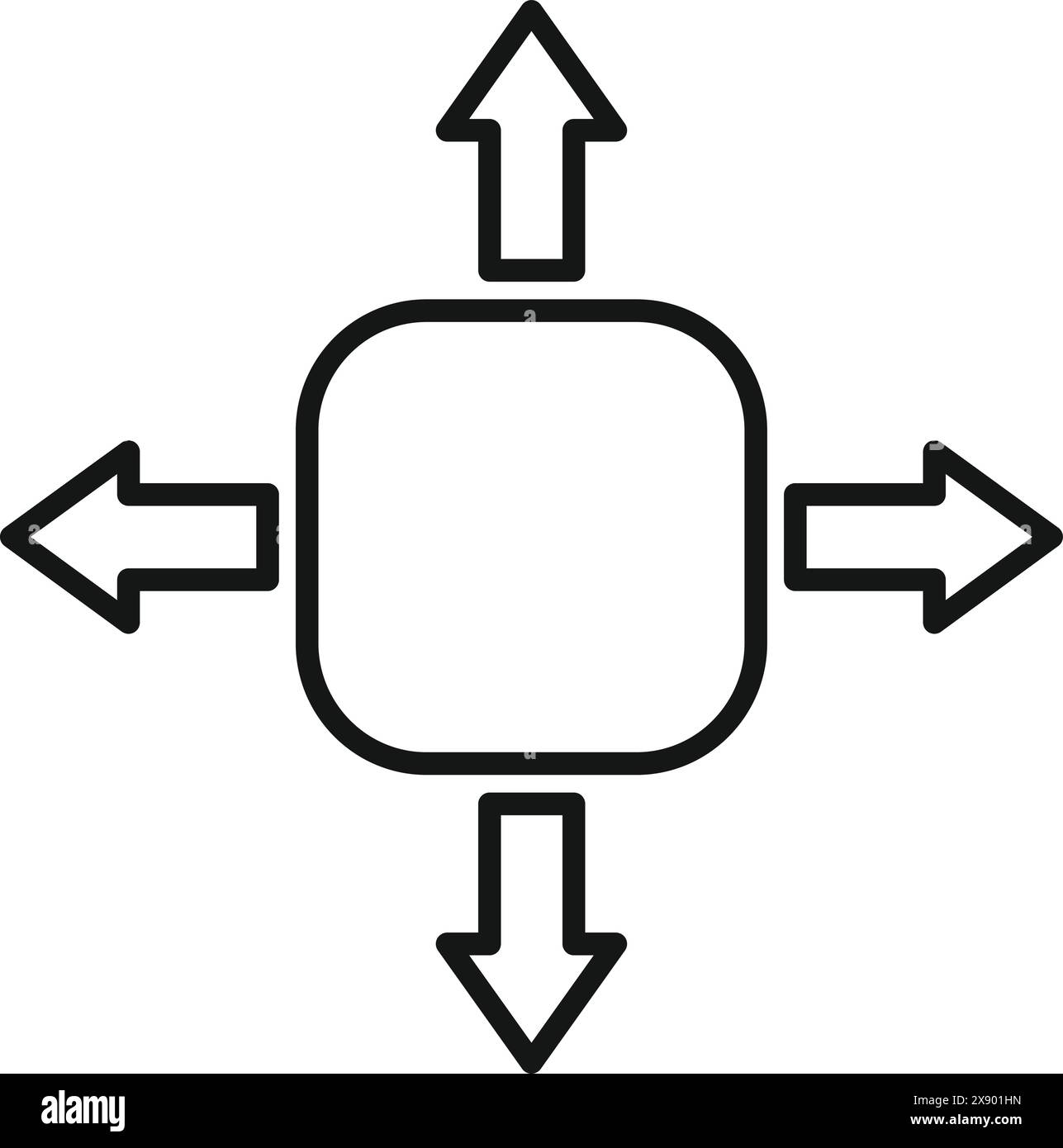 Black line icon of a square with four directional arrows pointing up ...