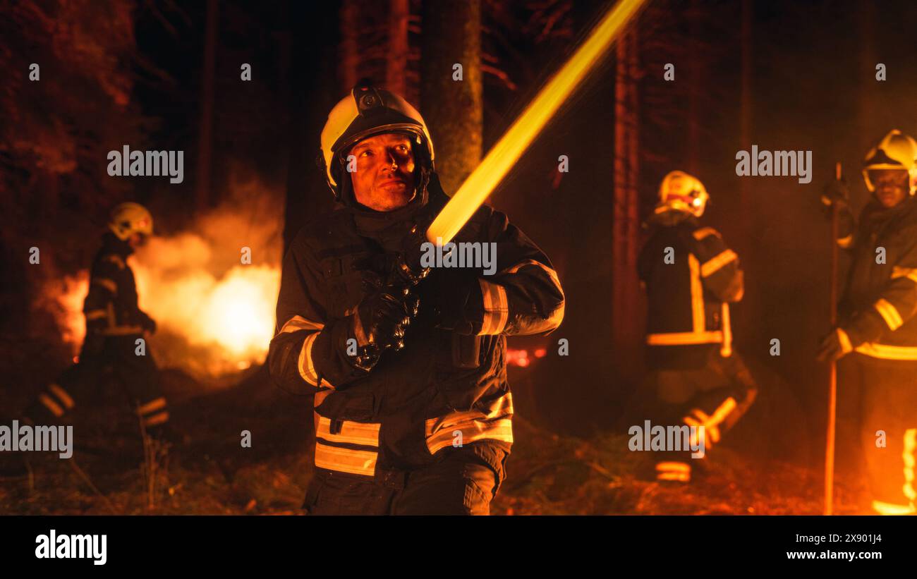 Group of Experienced Firefighters Extinguishing a Wildland Brushfire ...
