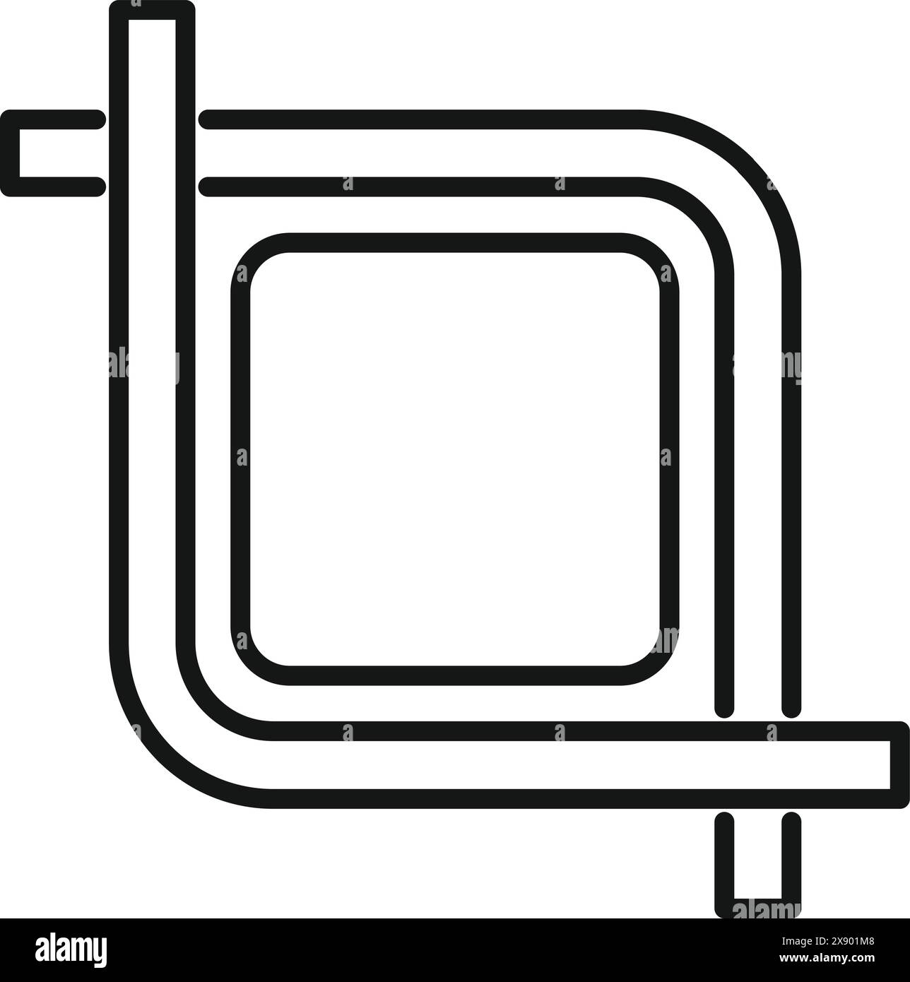 Black and white vector illustration of a square spiral, simple line art ...