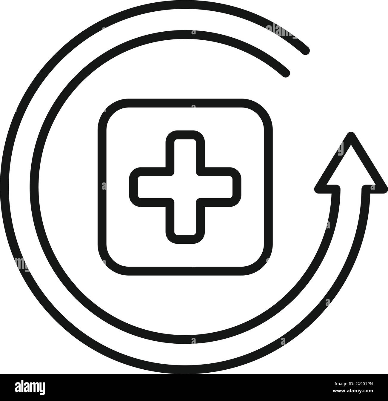 A black and white line art icon symbolizing healthcare improvement or ...