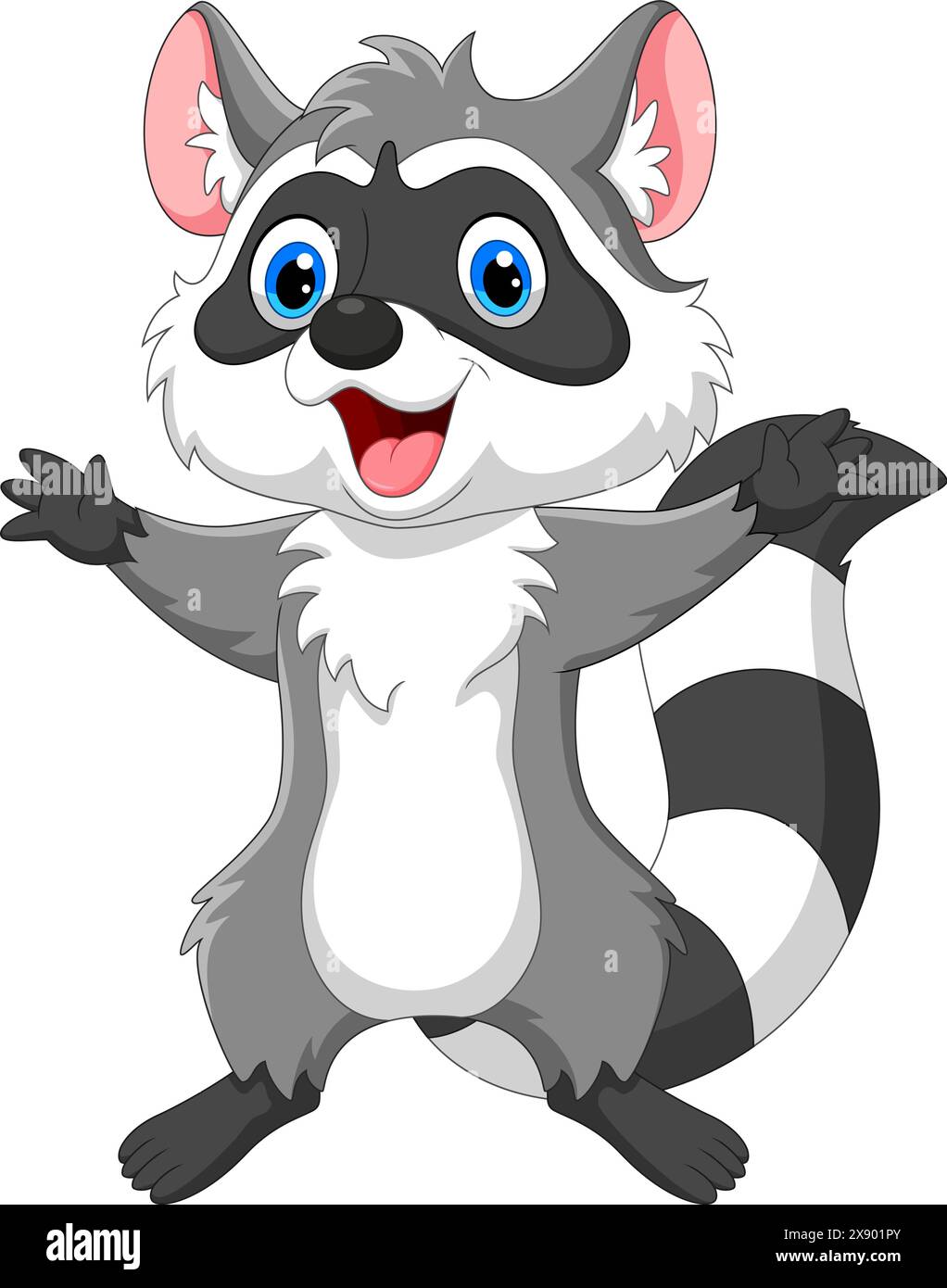 Vector illustration of Cartoon cute raccoon on white background Stock ...