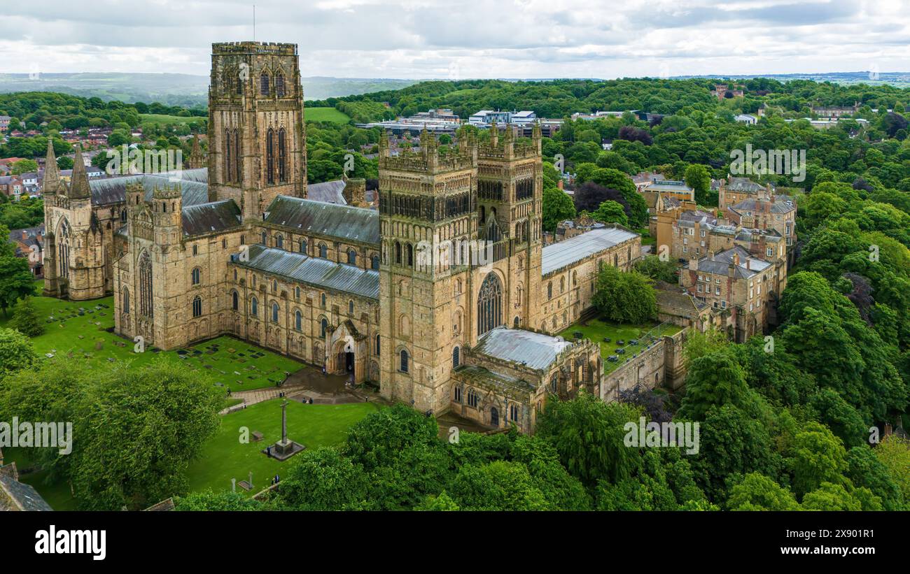 An aerial view of the Durham Cathedral, castle in Durham, UK Stock ...