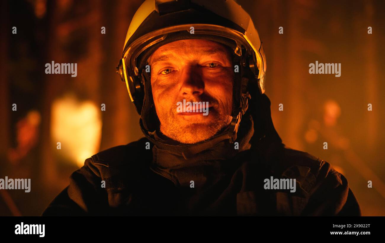 Close Up Portrait of a Handsome Firefighter in Professional Uniform ...