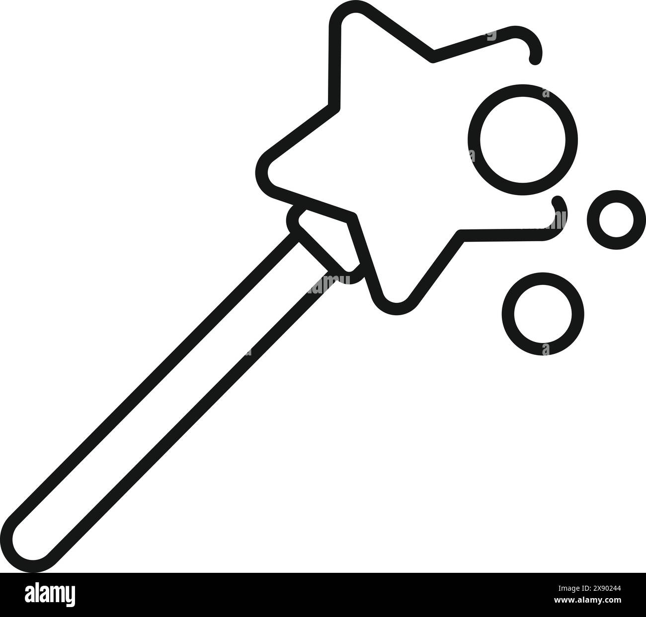 Simplistic line drawing of a starshaped magic wand with sparkling magic ...