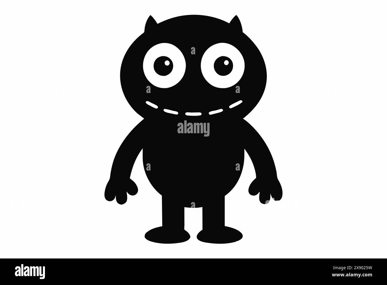 Black cartoon monster with big eyes and horns. Cute creature design ...