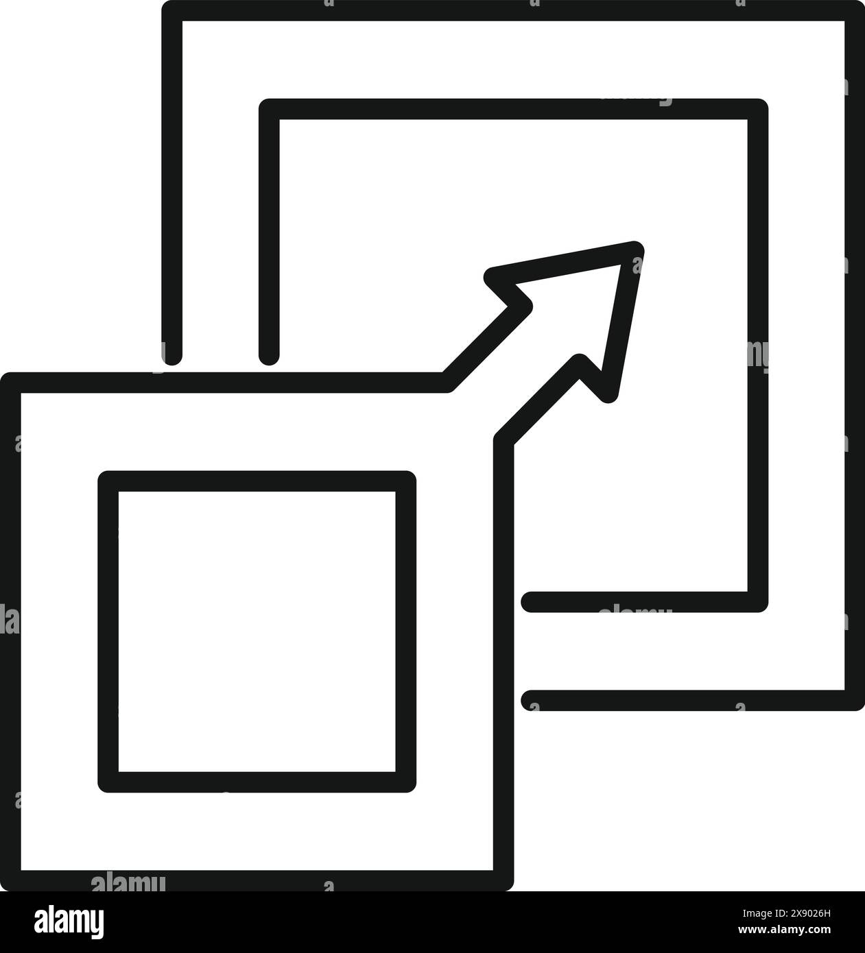 Simple line drawing of an arrow moving through two squares, depicting ...