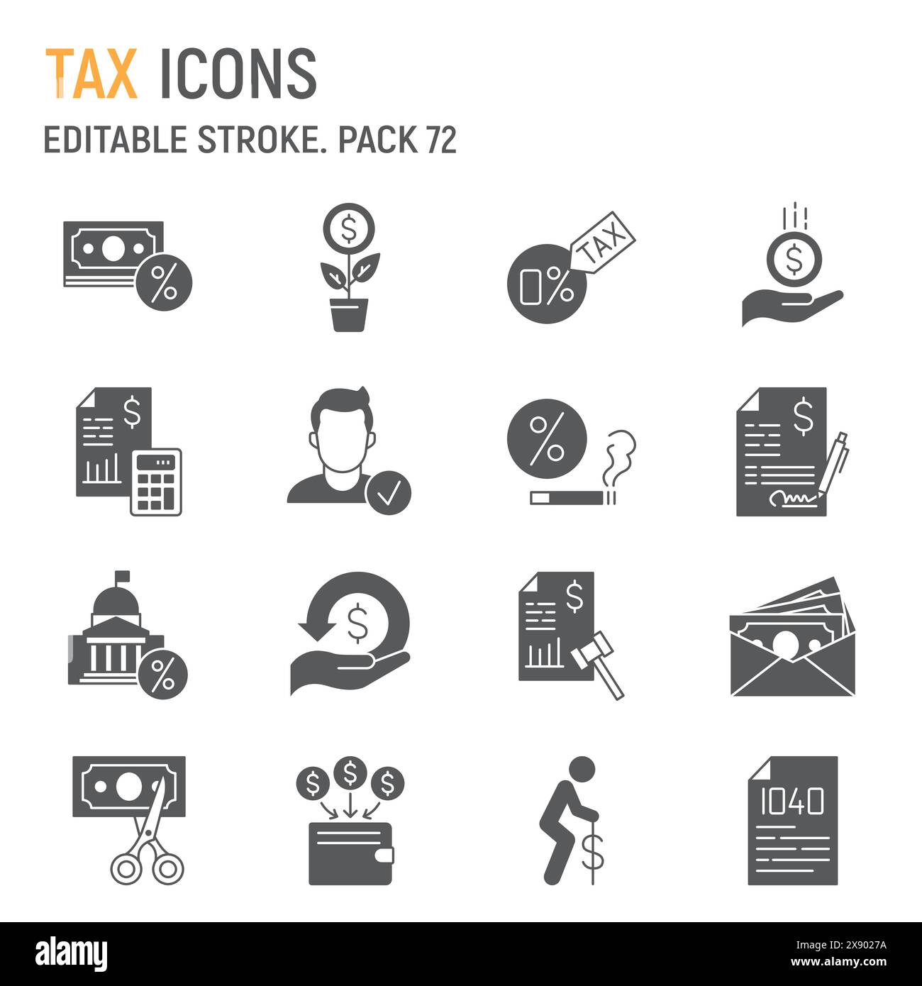Tax glyph icon set, taxation collection, vector graphics, logo ...