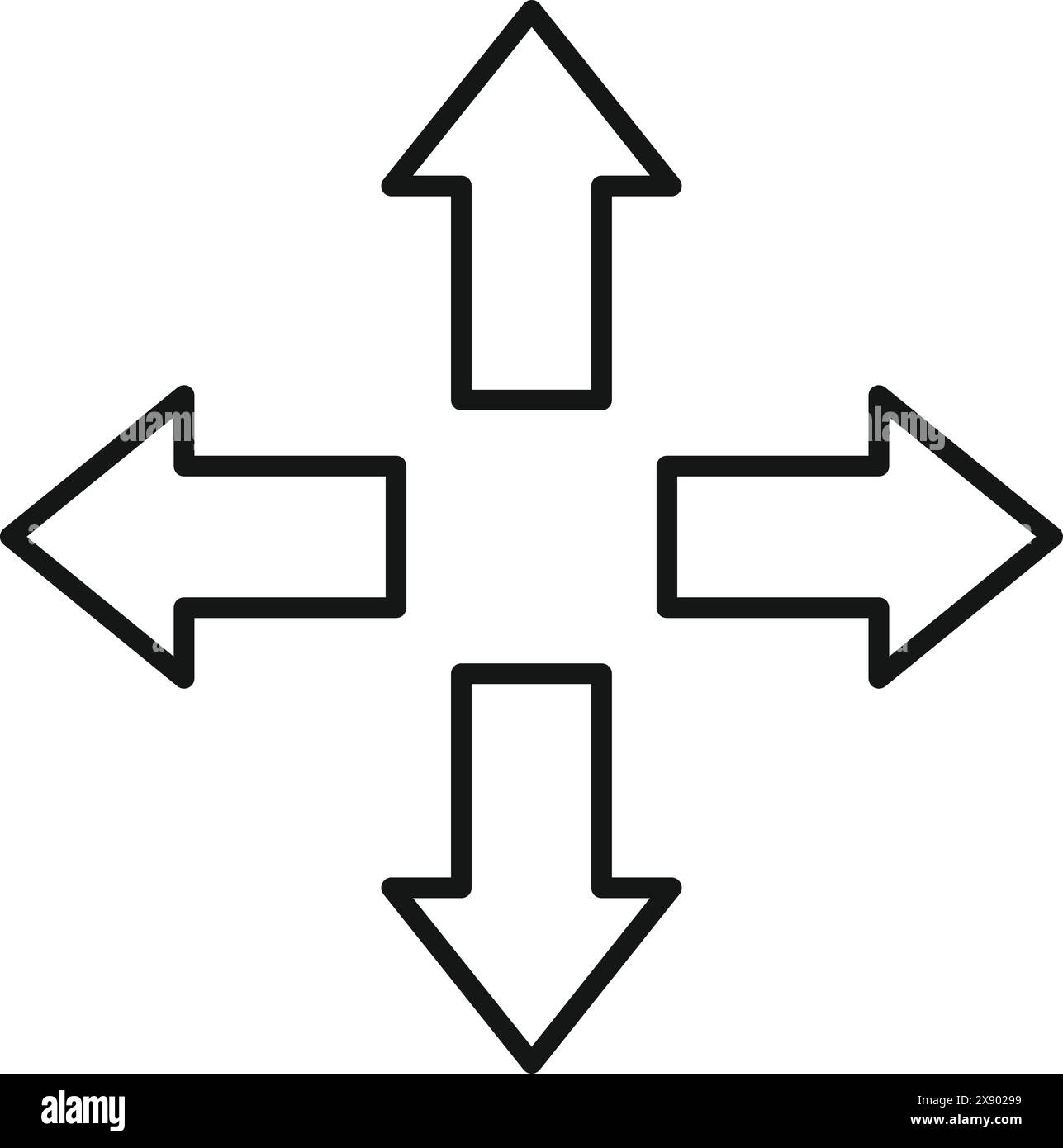 Simple vector illustration with four black arrows pointing up, down, left, and right Stock ...