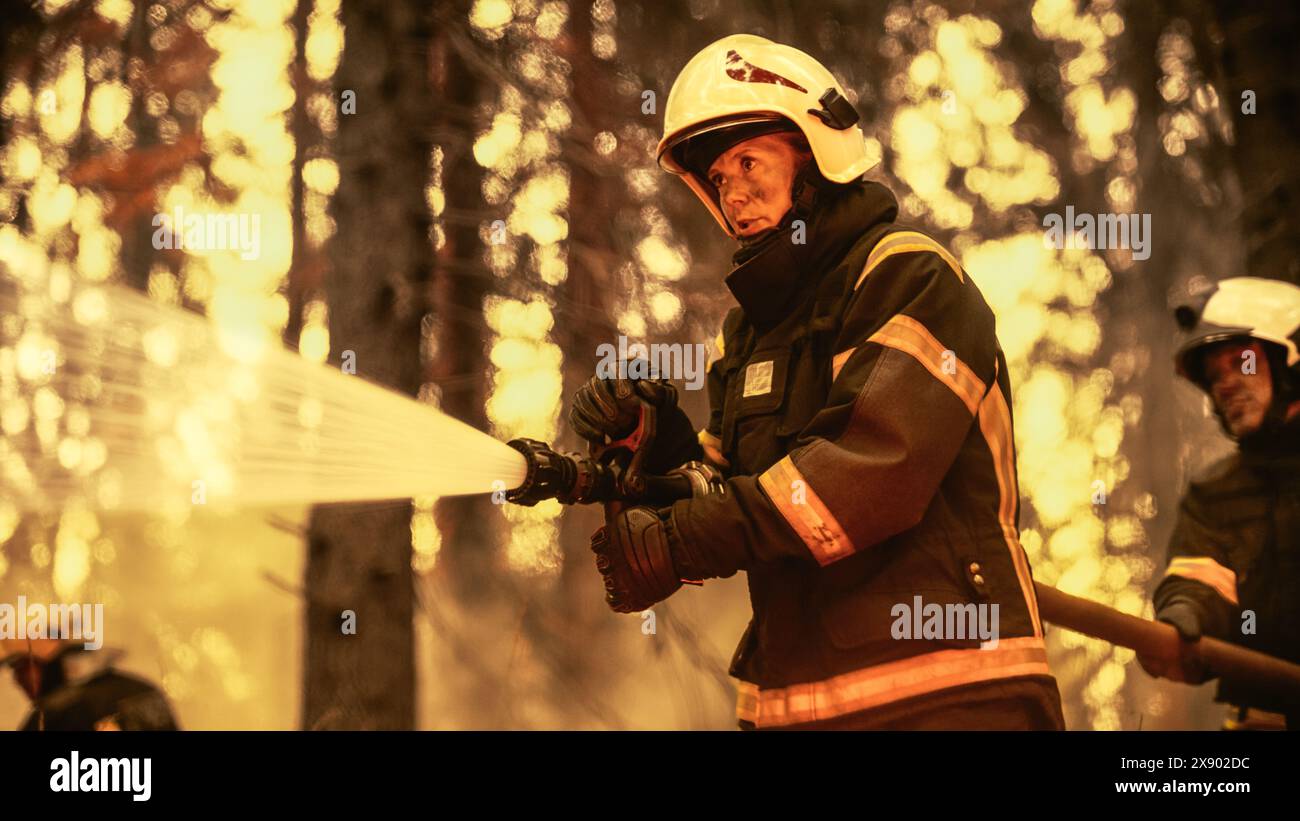 Team of Professional Firefighters Working on Wildland Fire Location ...