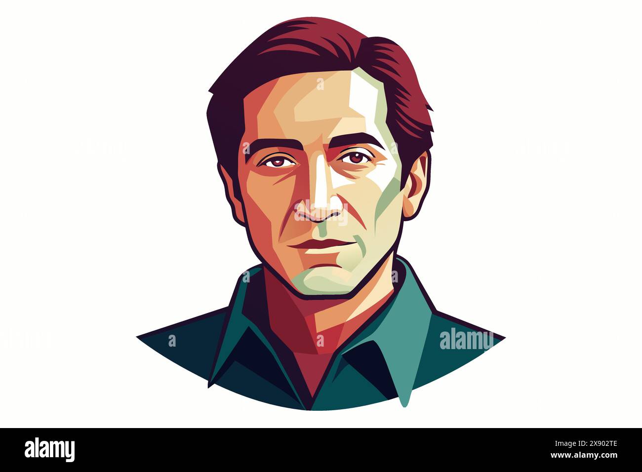 Illustrated portrait of a white man with a serious expression. Artistic ...