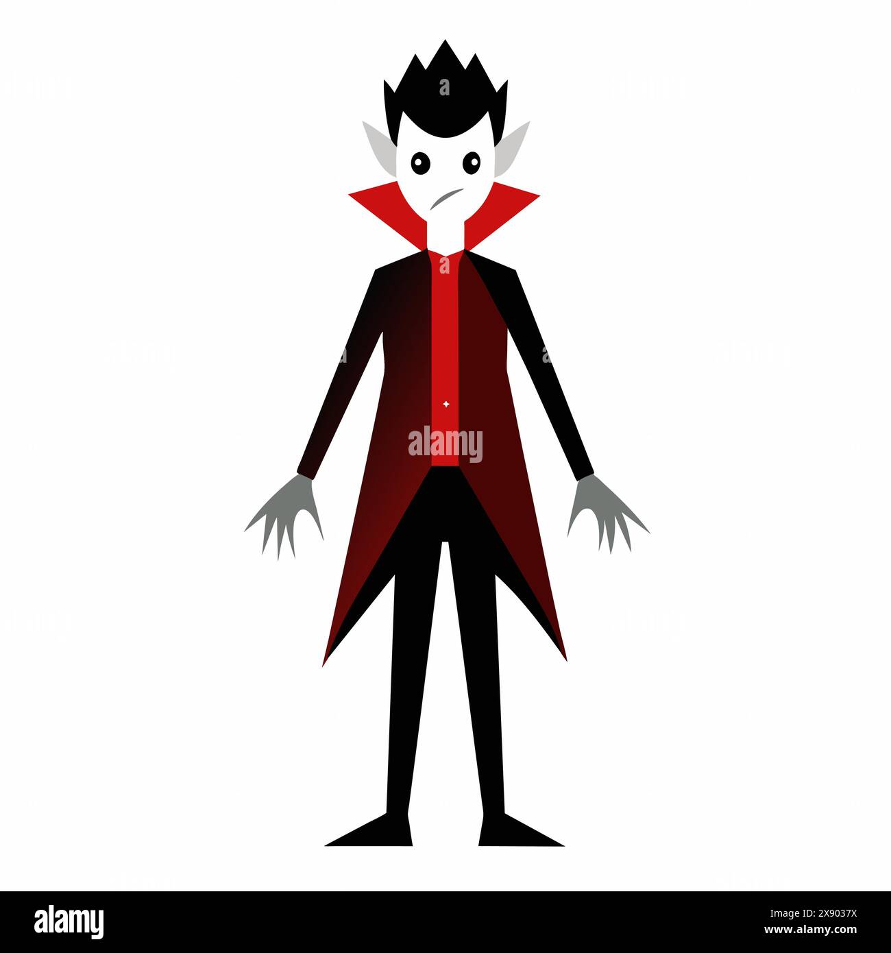 Cartoon vampire with red cape and fangs. Halloween character. Dracula ...