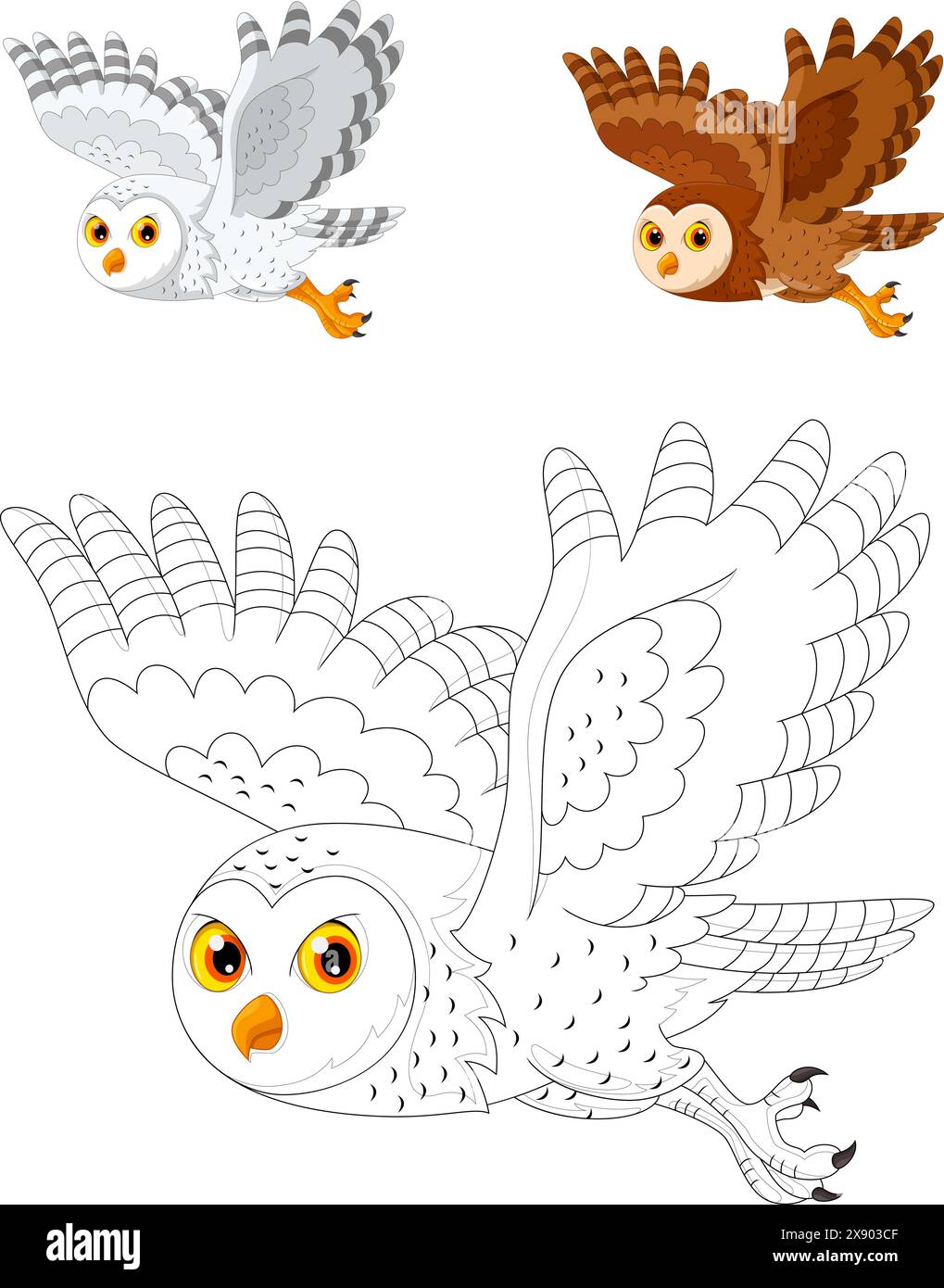 Vector illustration of cute cartoon owl flying isolated on white ...