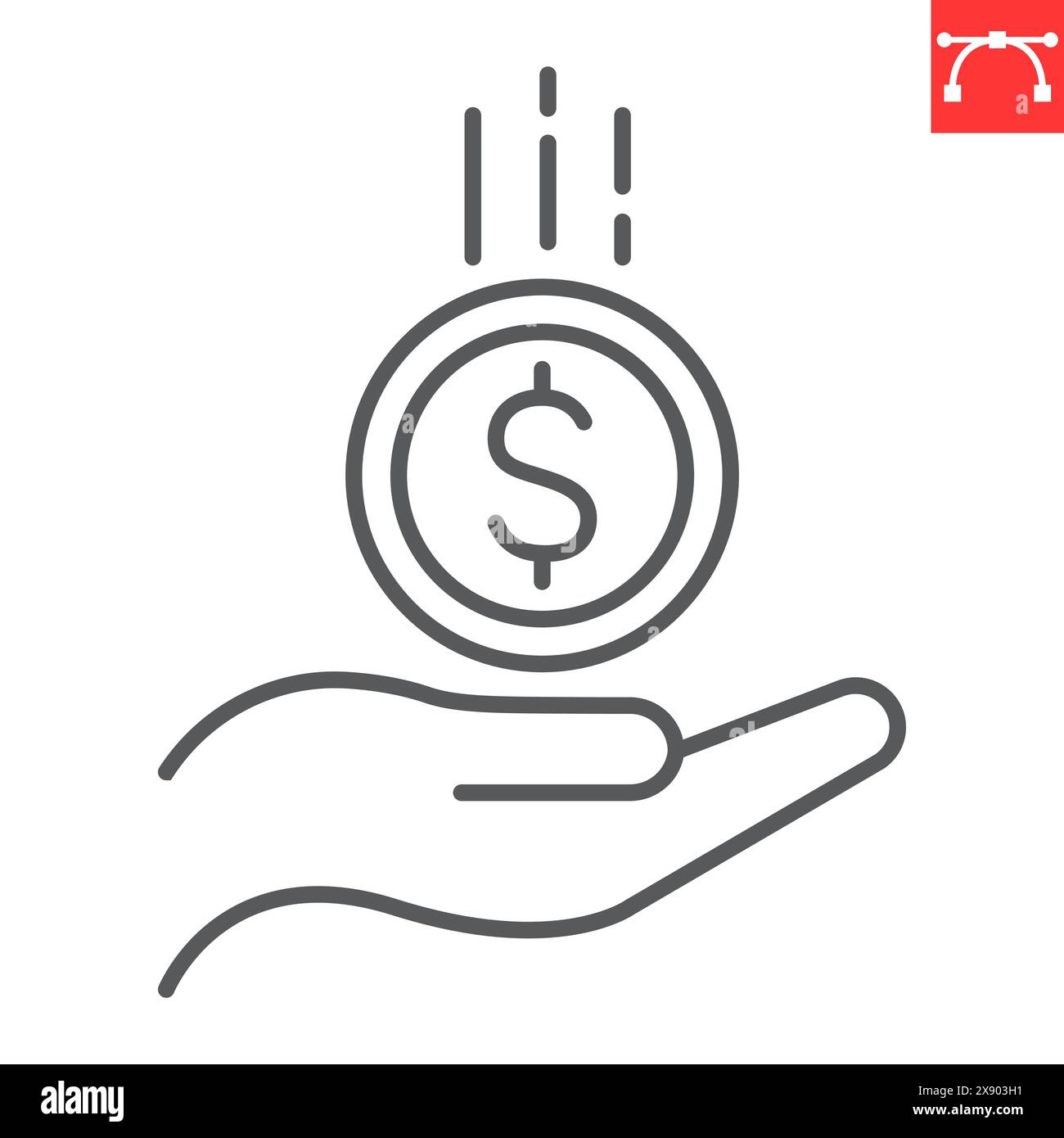 Earned income line icon, hand dollar and salary, save money vector icon ...