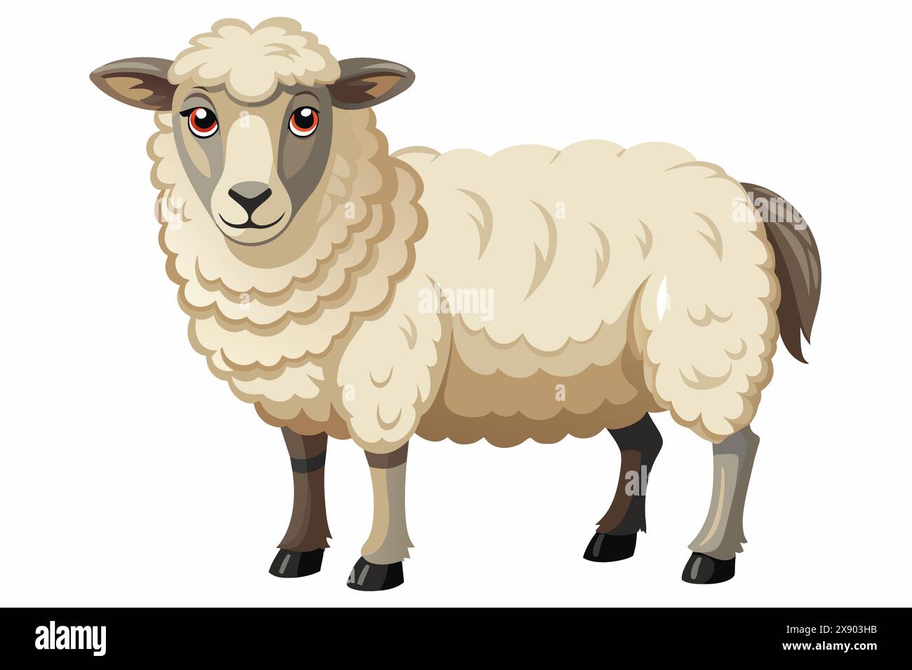 Cartoon sheep with white wool standing against white background. Cute ...