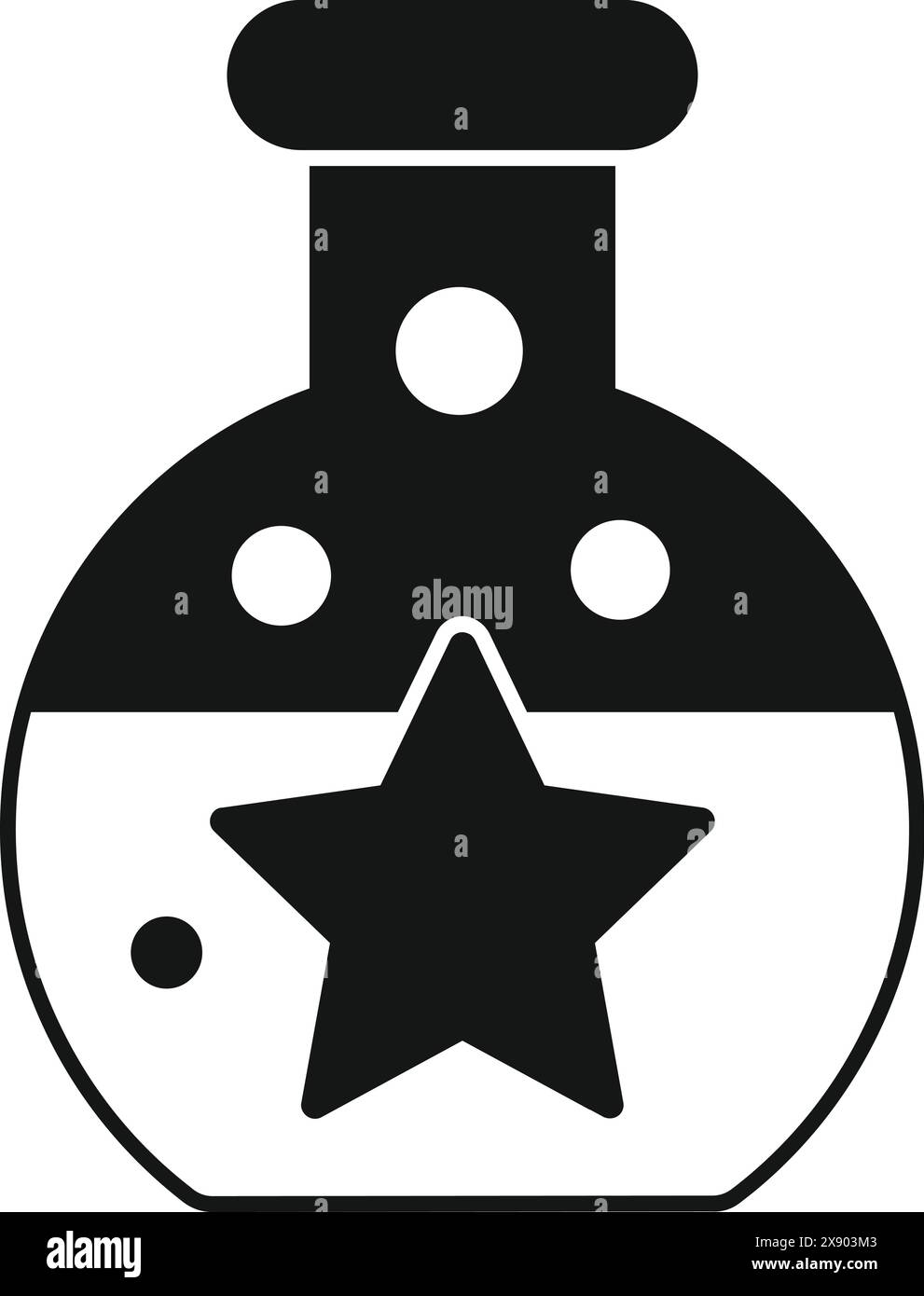 Black and white vector illustration of a magic potion bottle with a ...