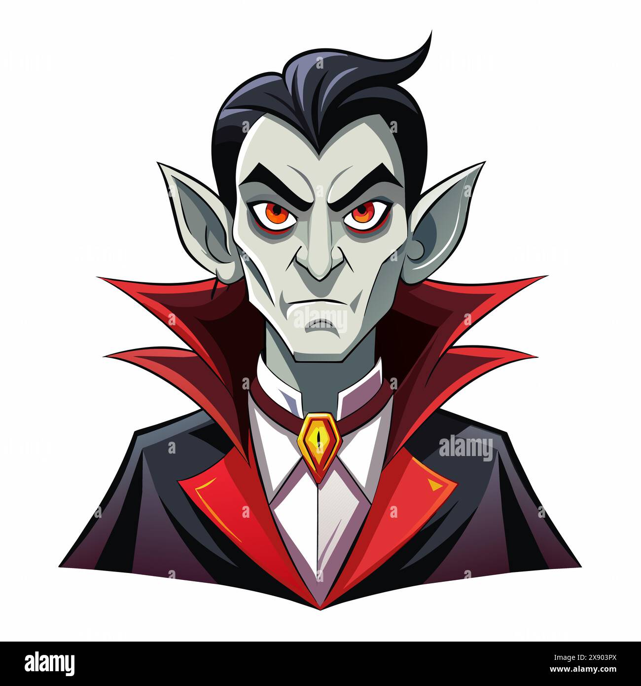 Cartoon vampire character in a suit with red cape and sharp fangs ...