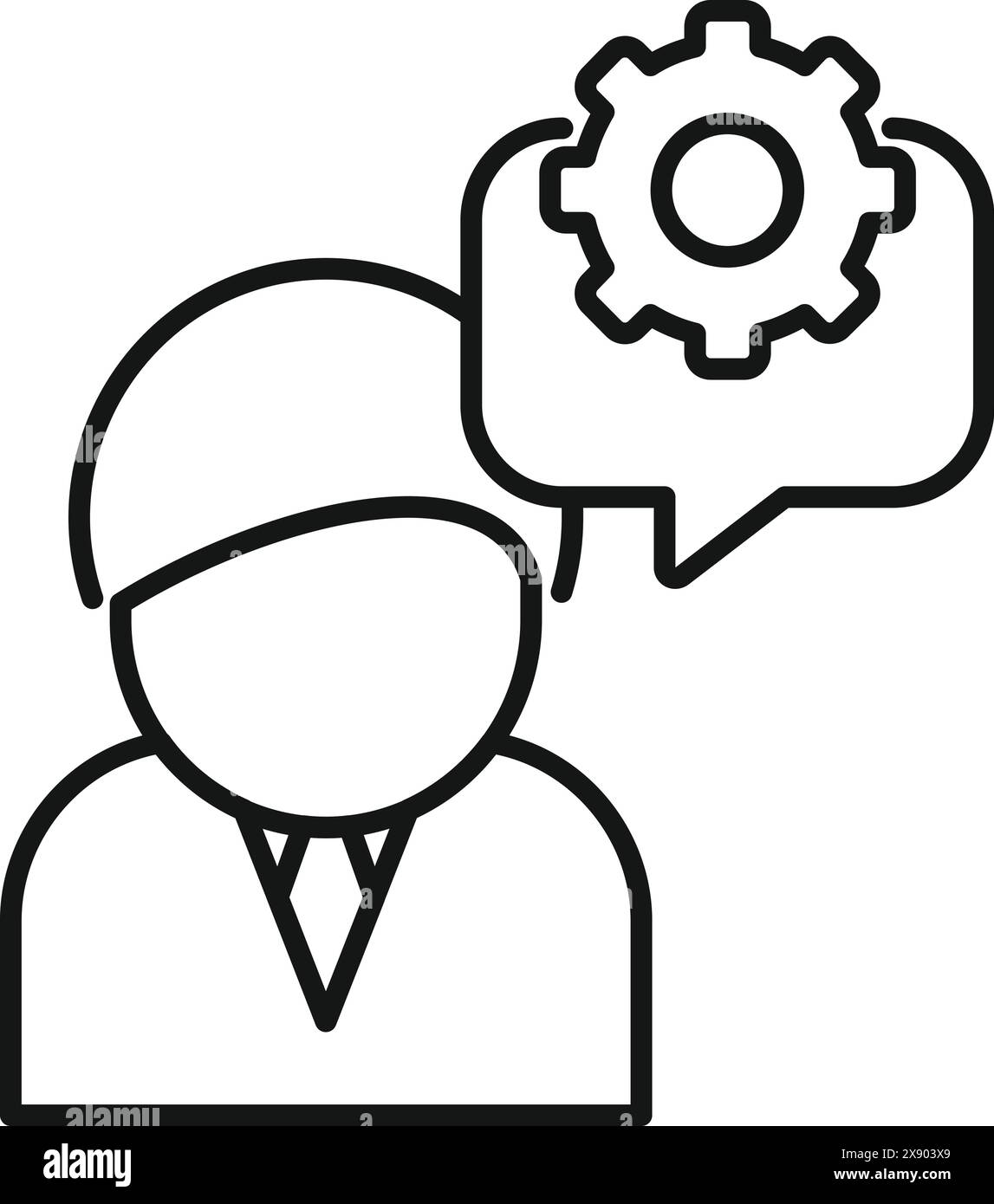 Engineer thinking concept icon with gear, speech bubble, and ...